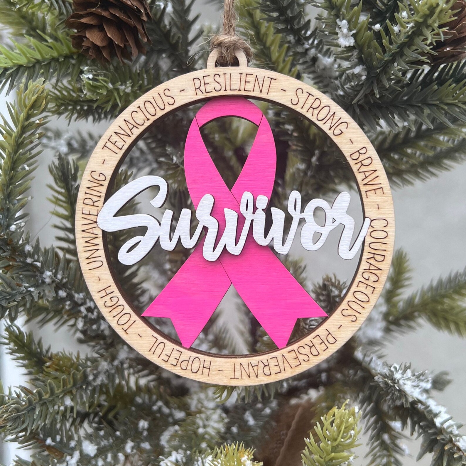 Cancer Awareness Ornament Breast Cancer Ornament Wooden - Etsy
