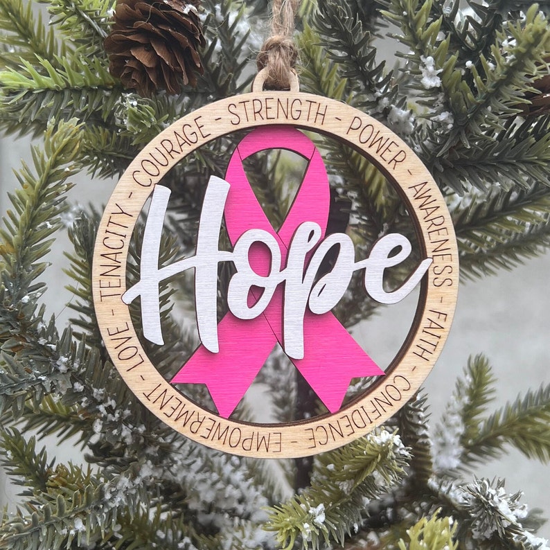 Cancer Awareness Ornament Breast Cancer Ornament Wooden - Etsy