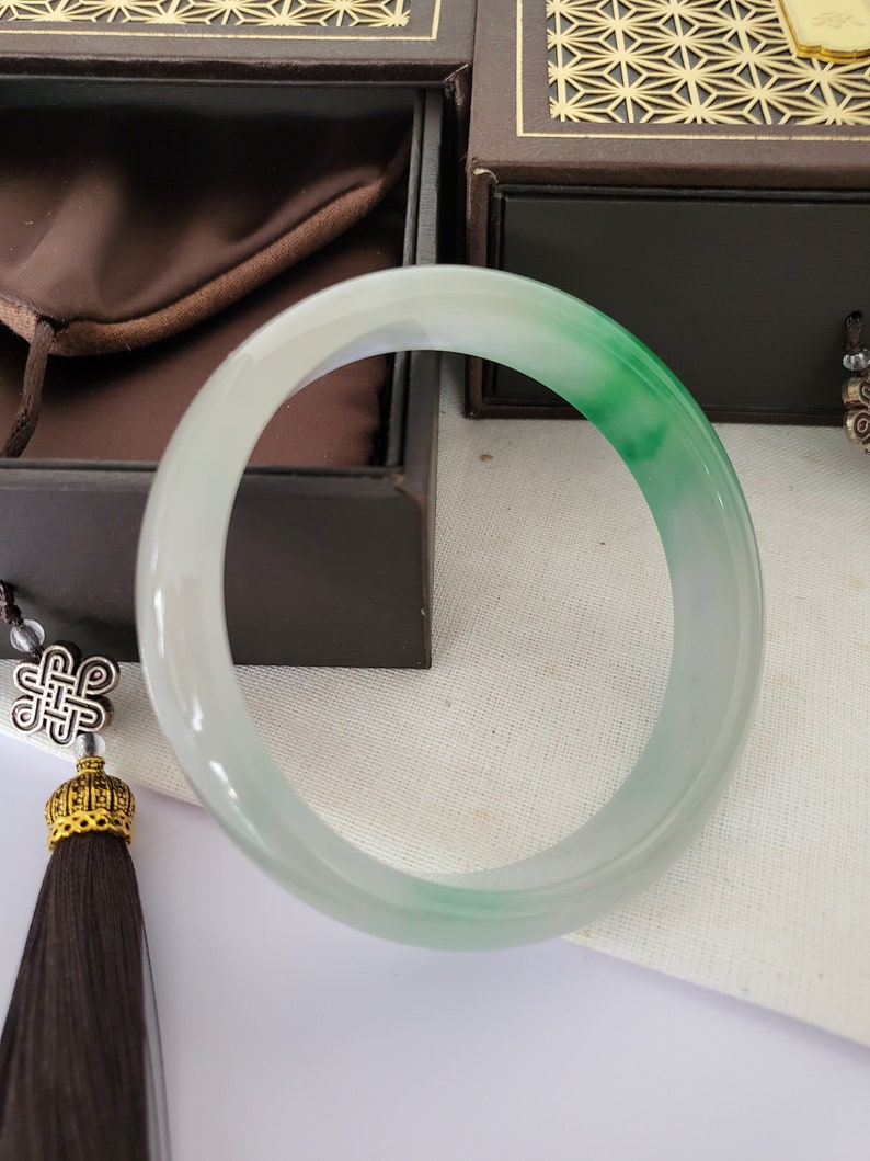 60.3mm Translucent White Light Green Jade Wide Bangle - Etsy