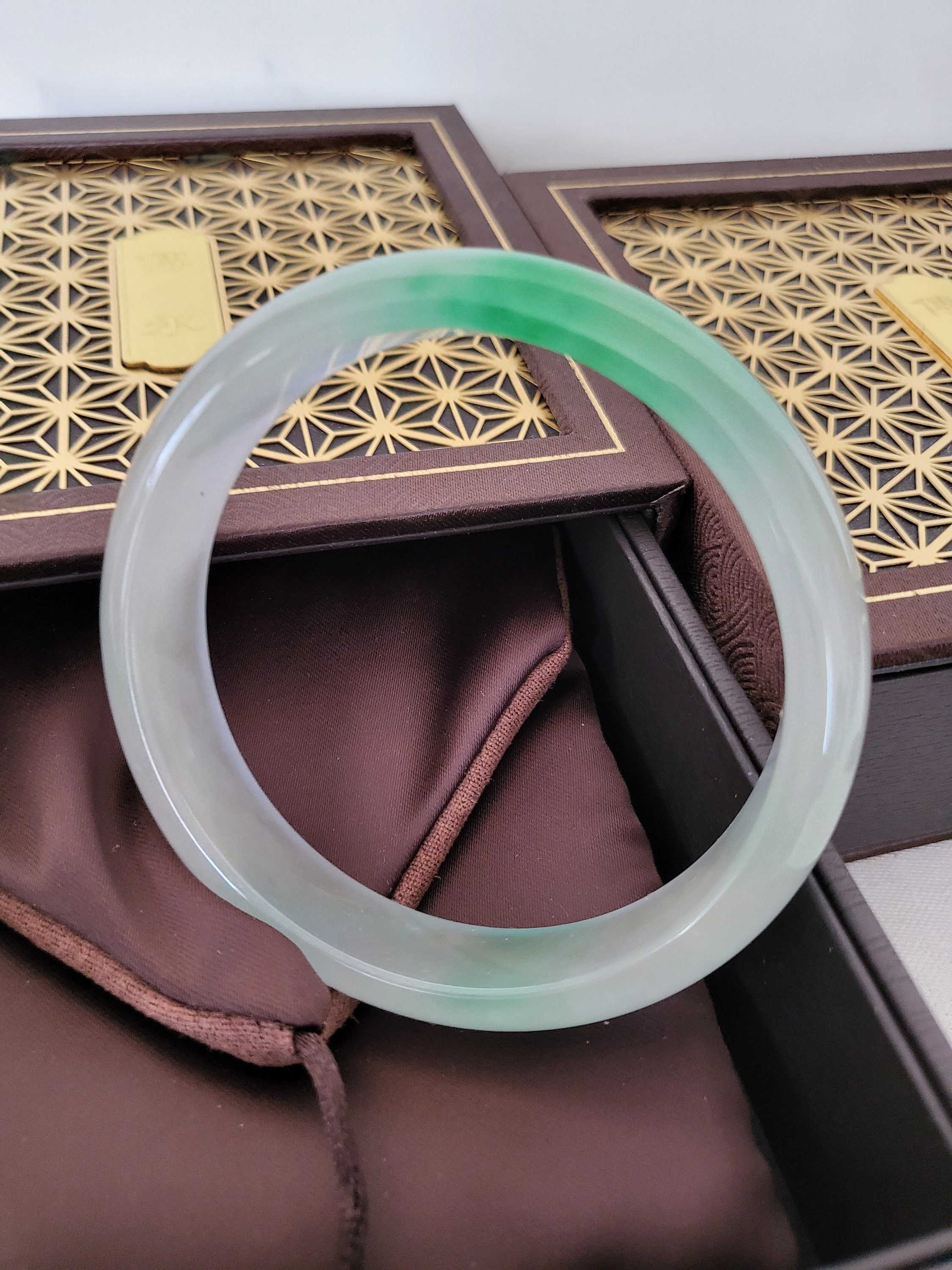 60.3mm Translucent White Light Green Jade Wide Bangle - Etsy