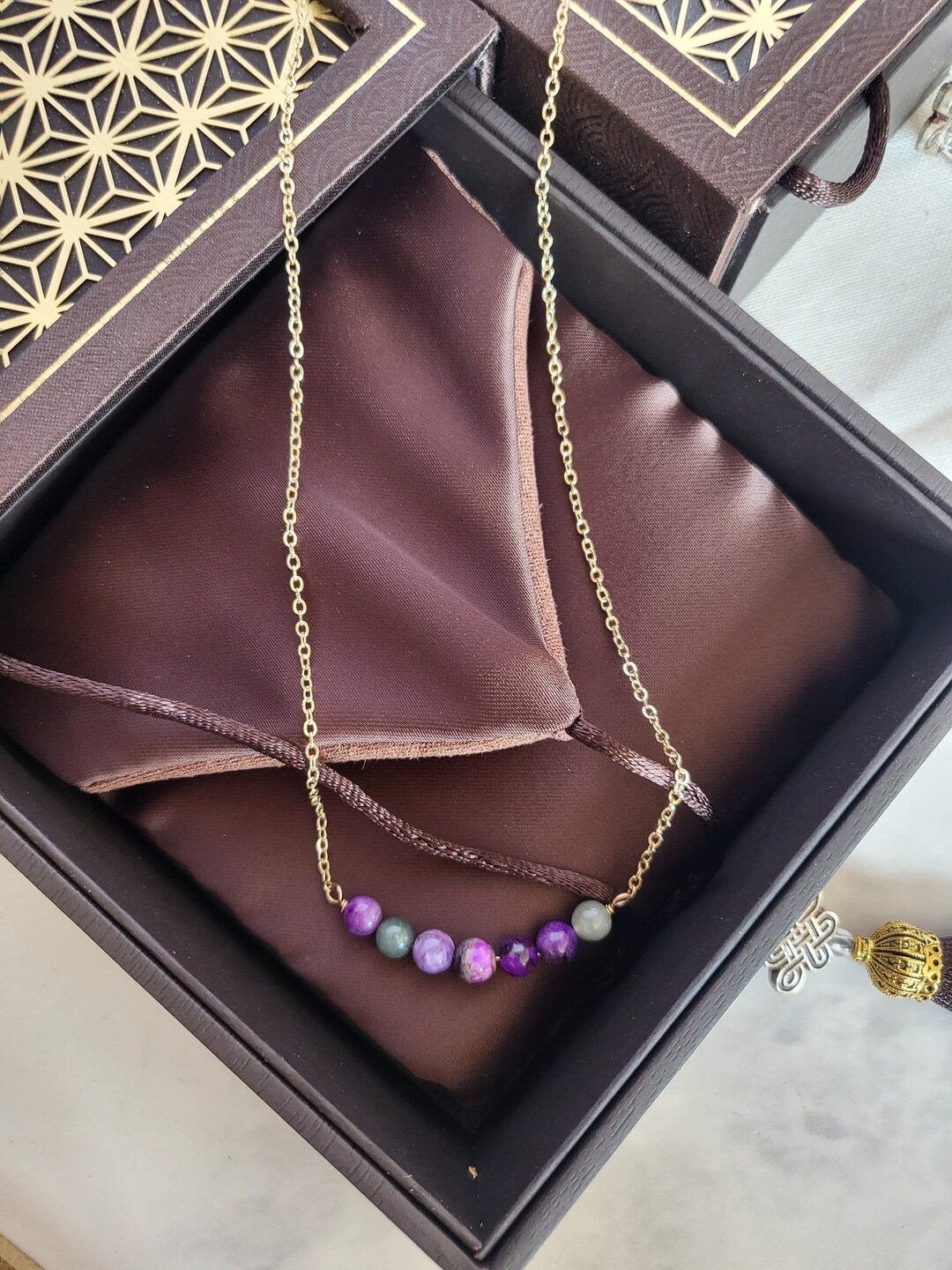 Natural Sugilite 14k Gold Multi-color Bead Blue, Purple, Green Stone ...