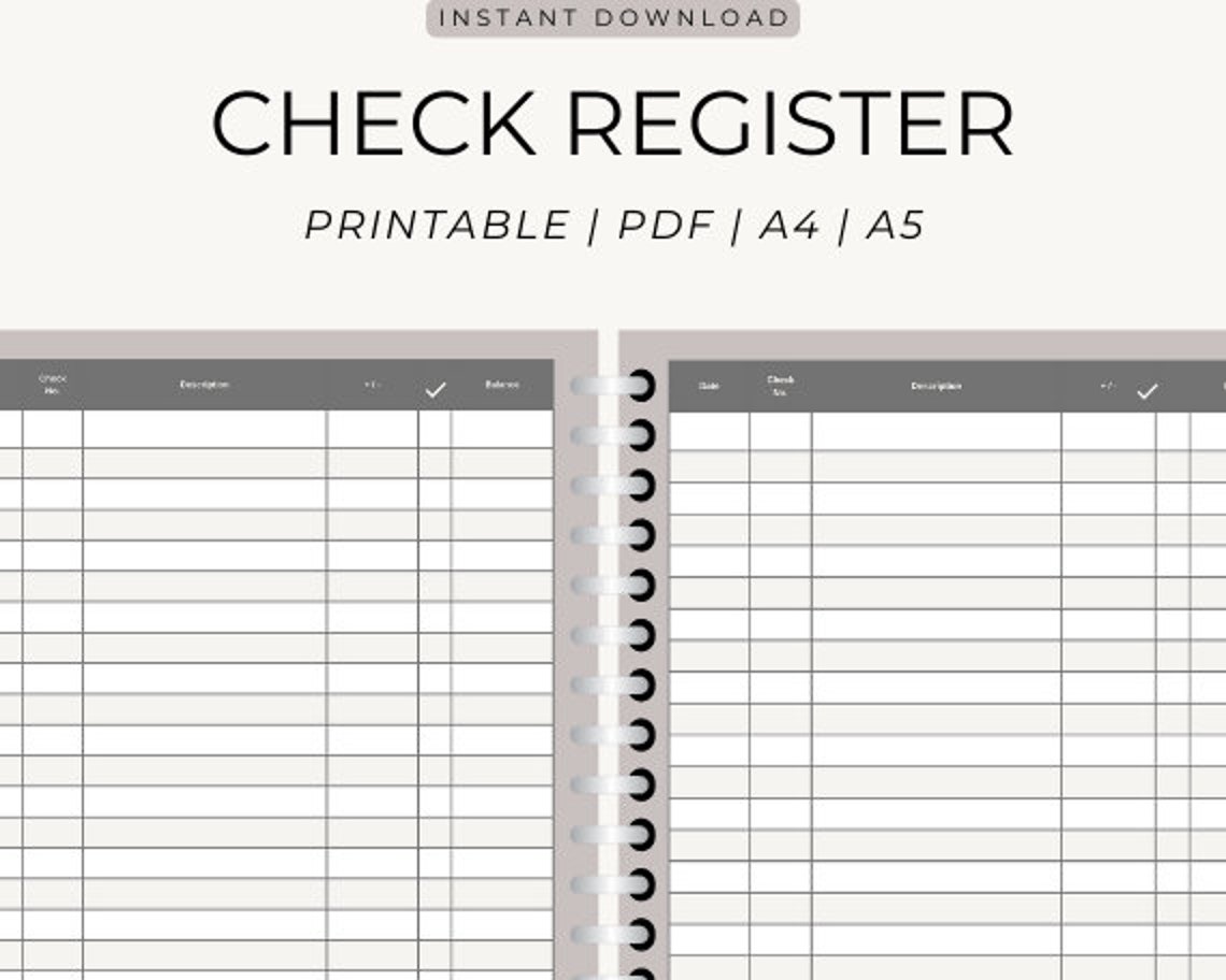PRINTABLE Checkbook Register Inserts, Check Register Pages, Transaction ...
