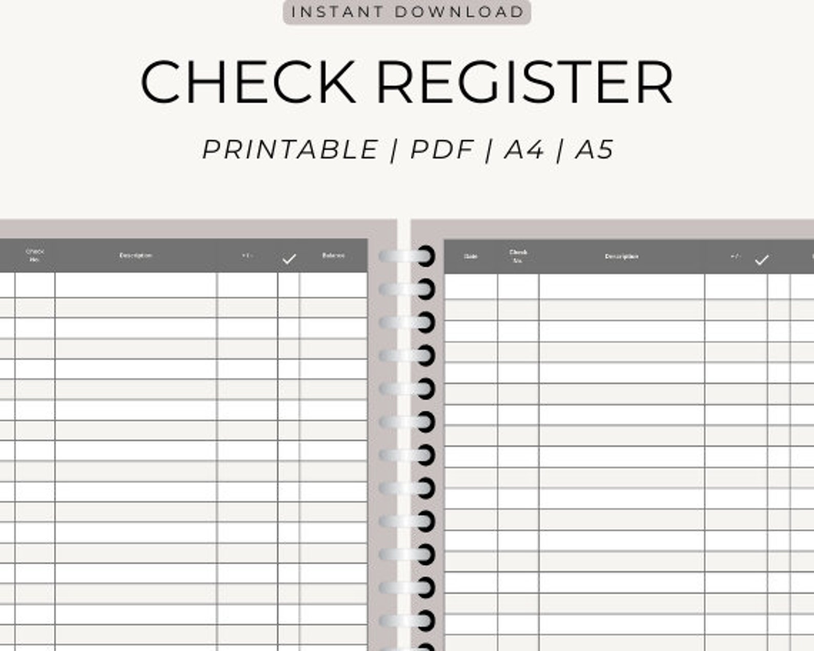 PRINTABLE Checkbook Register Inserts, Check Register Pages, Transaction ...