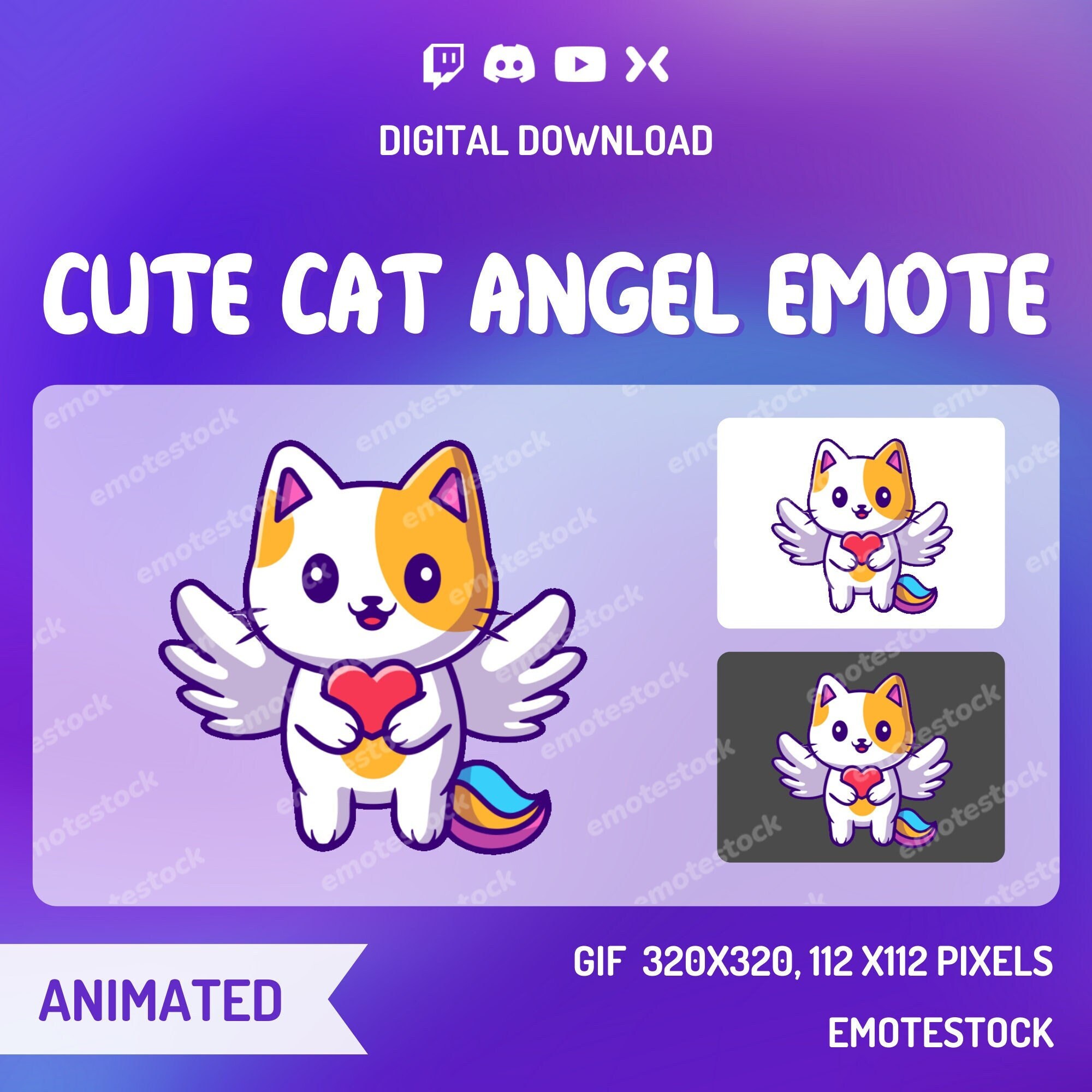 Digital Animal Emote Discord Emote Animated Angel Cat Emote With Heart ...