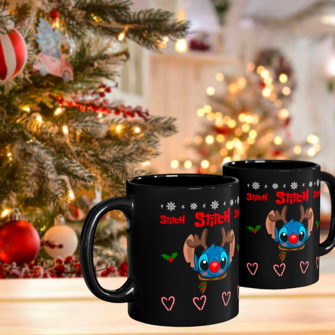 Christmas Stitch Coffee Mug, Cute Stitch Mug, Christmas Gift, Holiday ...