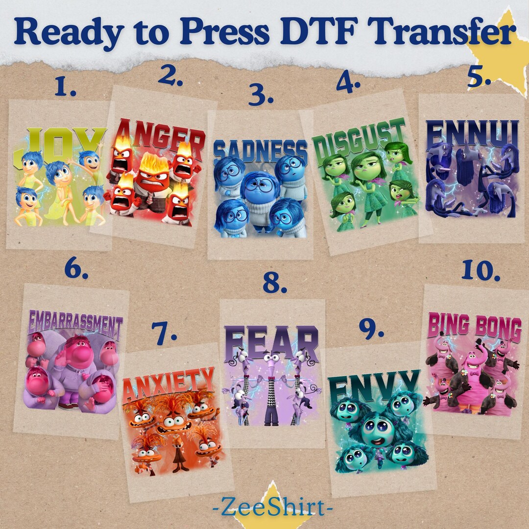 Inside Out 2 Emotions DTF Transfer, Ready to Press - Etsy