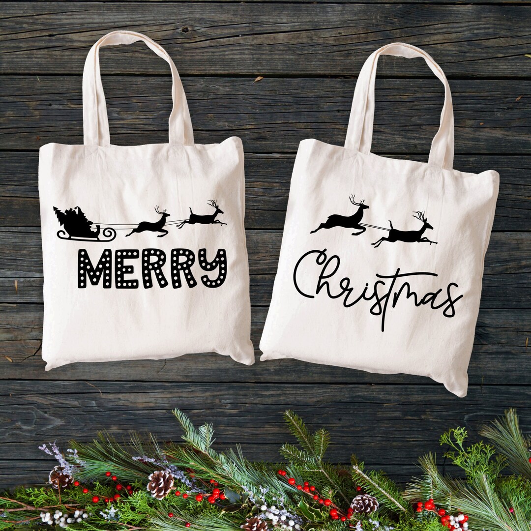 Merry Christmas Couple Tote Bag Xmas Reindeer Matching Bag - Etsy