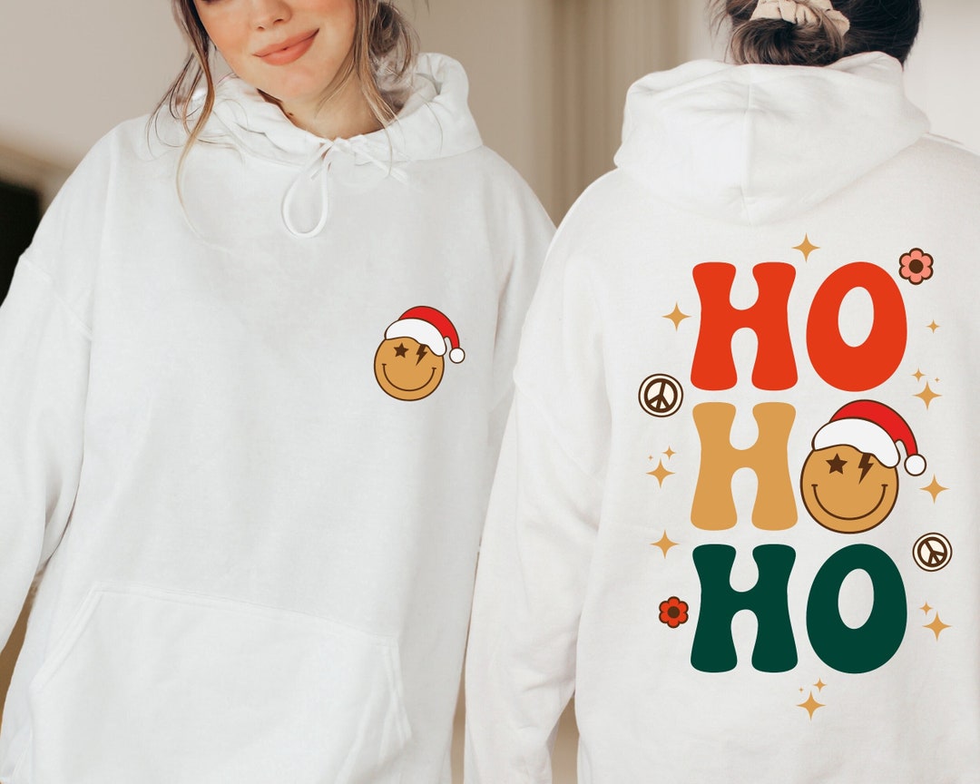 Christmas Smiley Ho Ho Ho Sweatshirt, Vintage Smiley Face Santa Hoodie ...