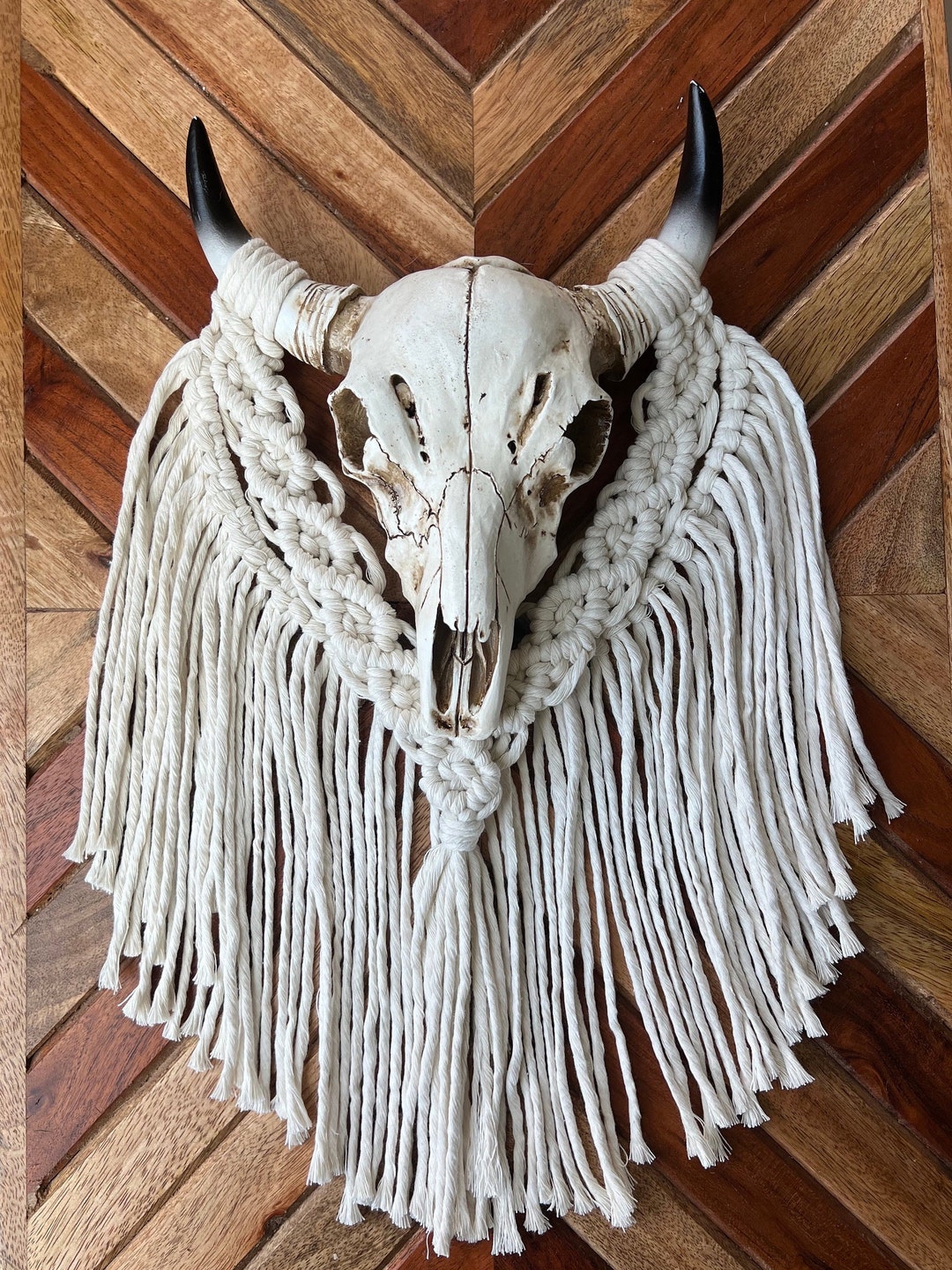 Macrame Wall Hanging, Boho Wall Decor, Boho Western Decor, Steer Wall ...