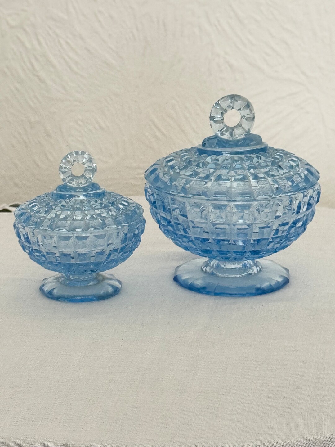 Two Vintage Blue Candy Bowl With Lid Candy/jewellery/ Sugar Dish ...