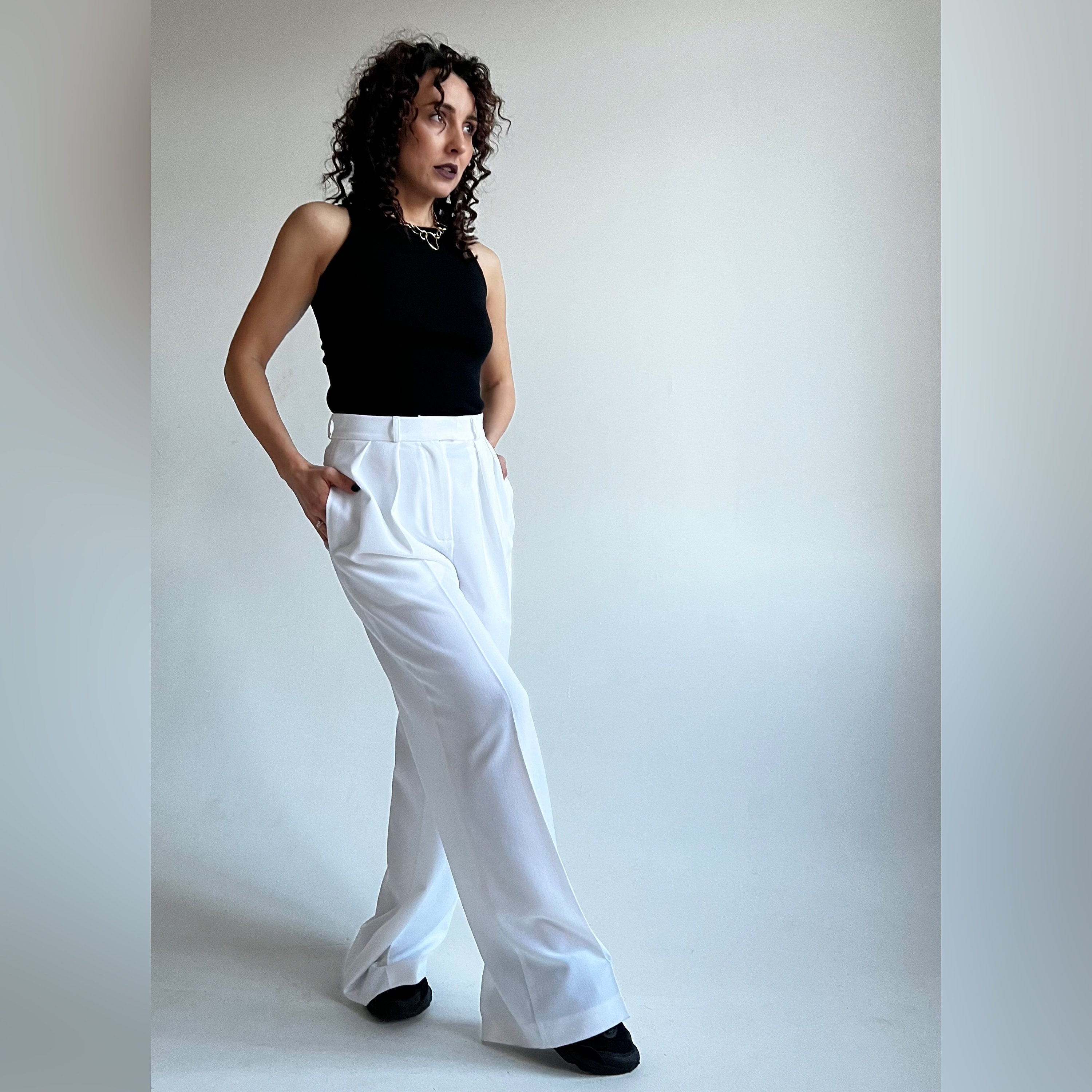 White Palazzo Pants: High Rise Wide Leg Trousers - Etsy