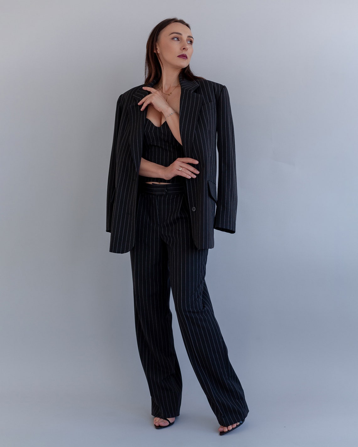 Pinstripe Bustier Corset Top, Formal Tube Top for Women's Pinstripe ...