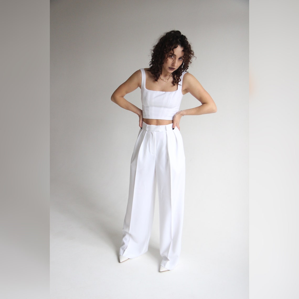 White Palazzo Pants, High Rise Wide Leg Pants for Women Wedding White ...