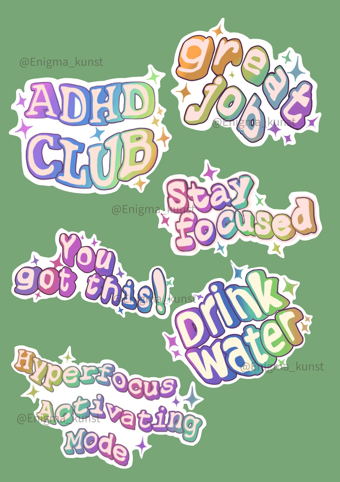 ADHD 6 Mental Health Sticker Vinyl Sheet, Reminder, Motivation Rainbow ...