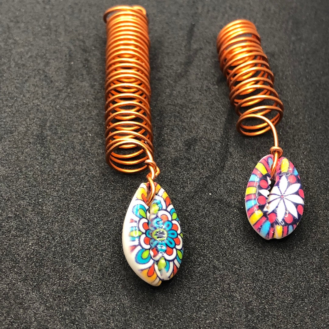 Gold Colored Copper Wire Coiled and a Dangling Painted Cowrie Shell. - Etsy