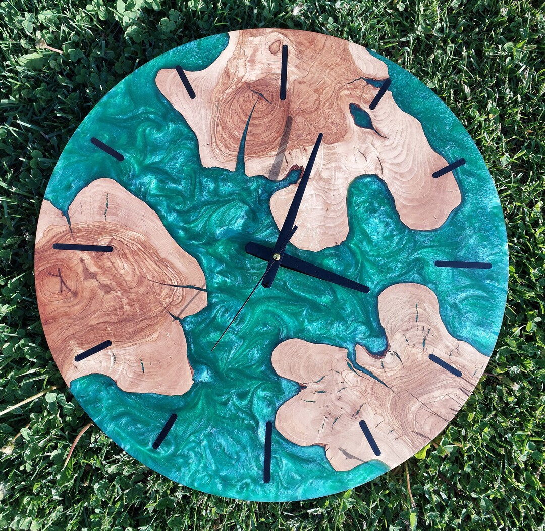 Olive Wood Resin Epoxy Wall Clock 50 Cm Large Wooden Wall Clock ...