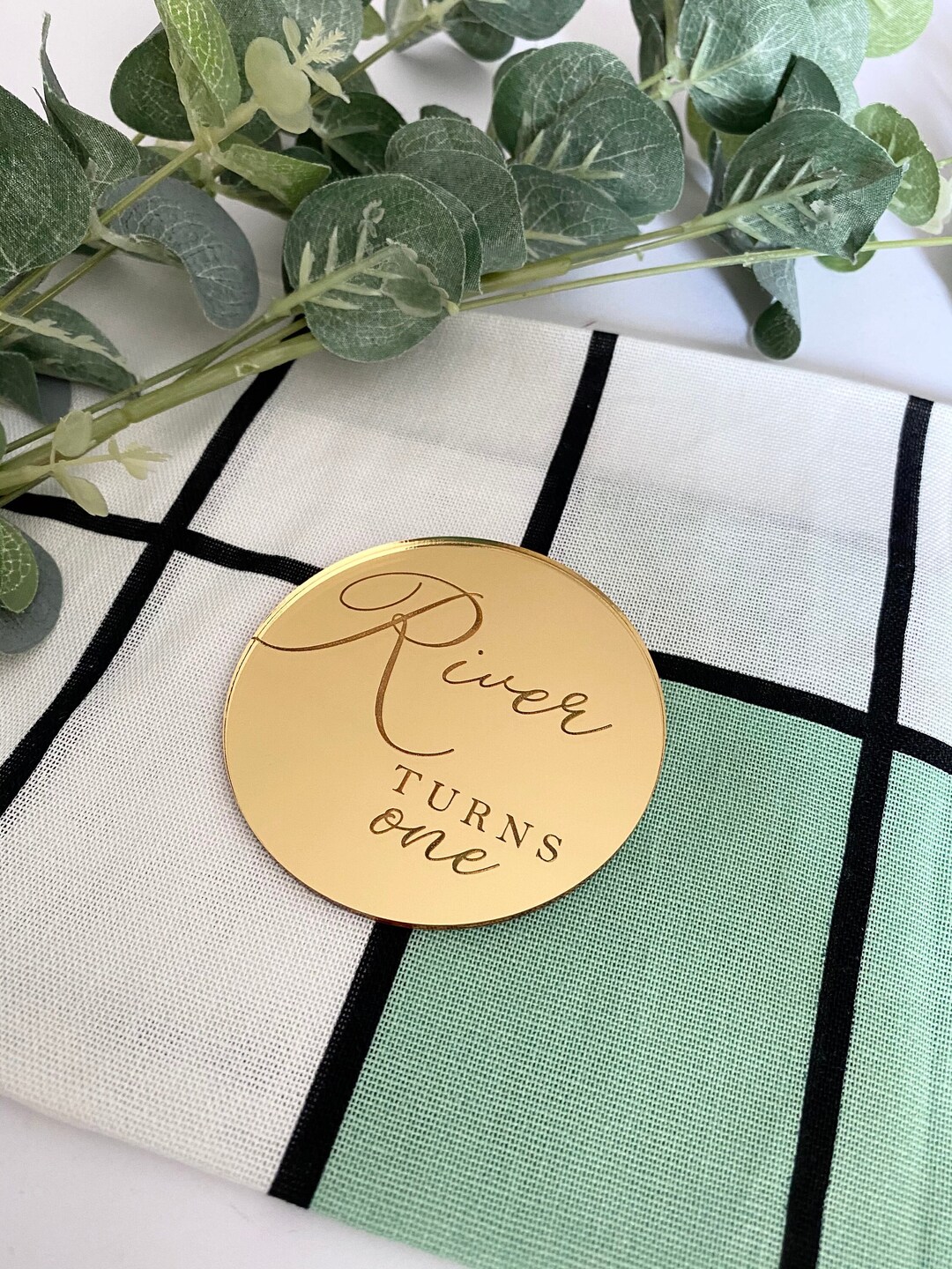 Name Age Cake Disc - Acrylic Cake Disc Topper - Cake Topper Gold ...