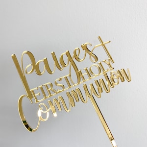 Personalised Holy Communion Cake Topper - Gold Acrylic Cake Topper ...