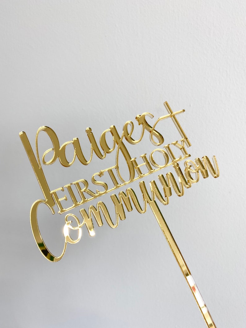 Personalised Holy Communion Cake Topper - Gold Acrylic Cake Topper ...