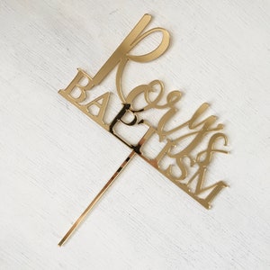 Baptism Cake Topper - Personalised Baptism Cake Topper - Gold Acrylic ...