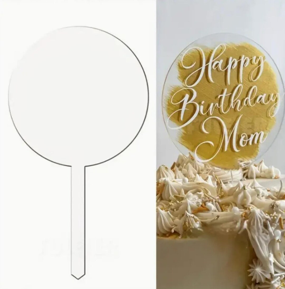 Clear Paddle Cake Toppers - Black Round Clear Acrylic Cake Toppers Cake ...