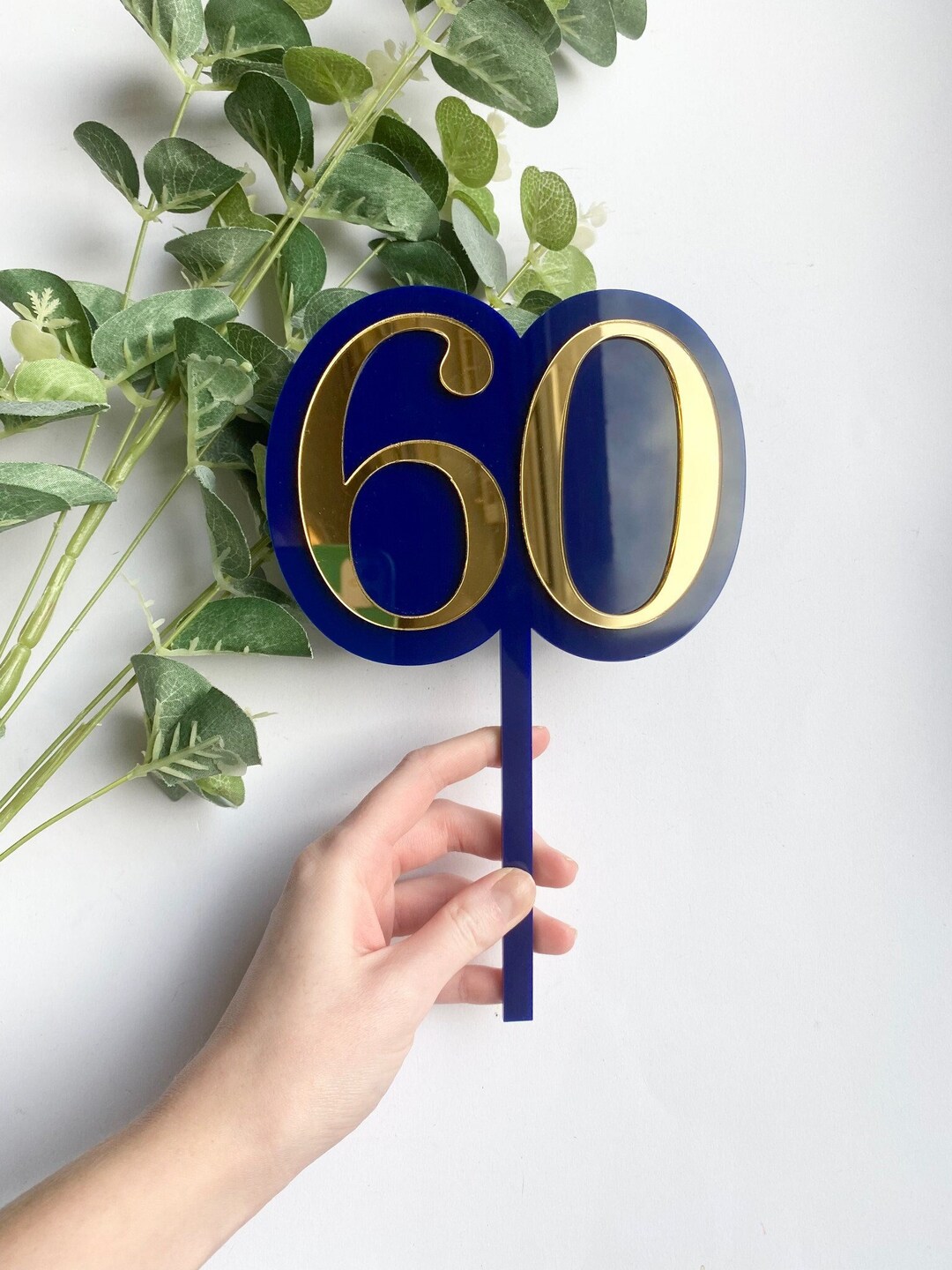 60 Cake Topper - Blue Gold Cake Topper - Sixty Birthday Cake Topper ...