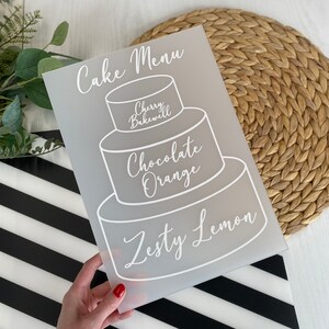 Cake Flavour Sign - Wedding Cake Sign - Acrylic Cake Sign - Cake Menu ...
