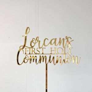 Personalised Holy Communion Cake Topper - Gold Acrylic Cake Topper ...