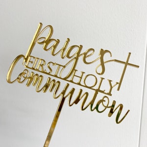 Personalised Holy Communion Cake Topper - Gold Acrylic Cake Topper ...