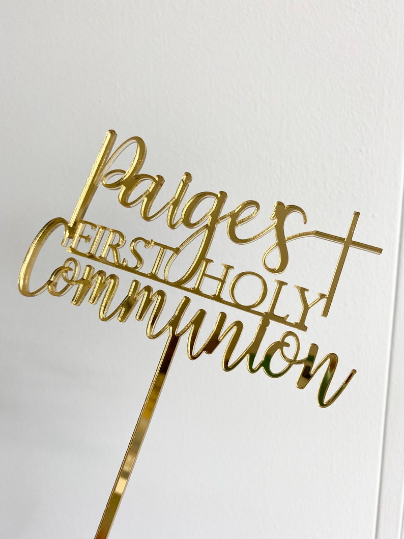 Personalised Holy Communion Cake Topper - Gold Acrylic Cake Topper ...
