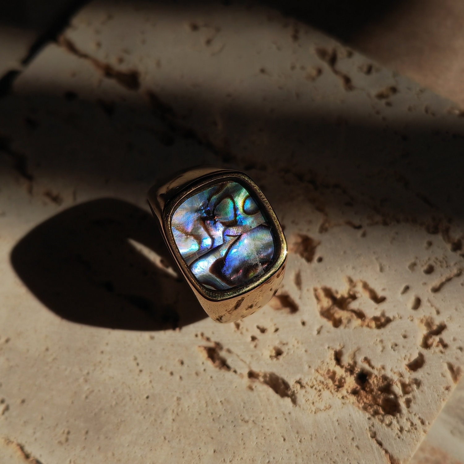 Handmade Abalone Shell Ring for Men Gemstone Ring With 14K - Etsy