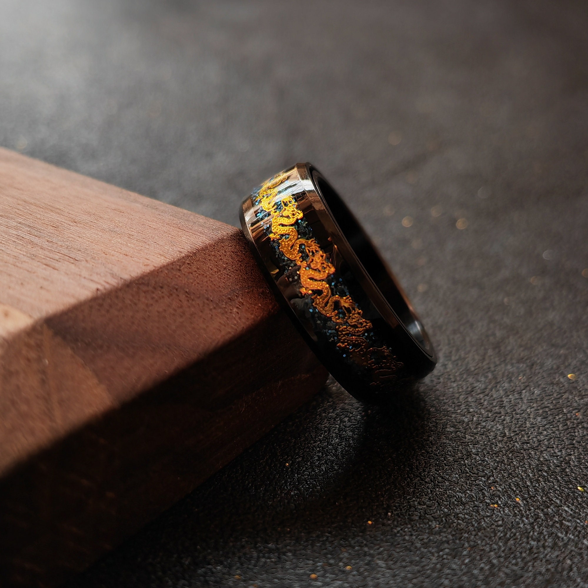Black Titanium Ring Rotating Fidget Ring Gold Dragon Ring Gift - Etsy