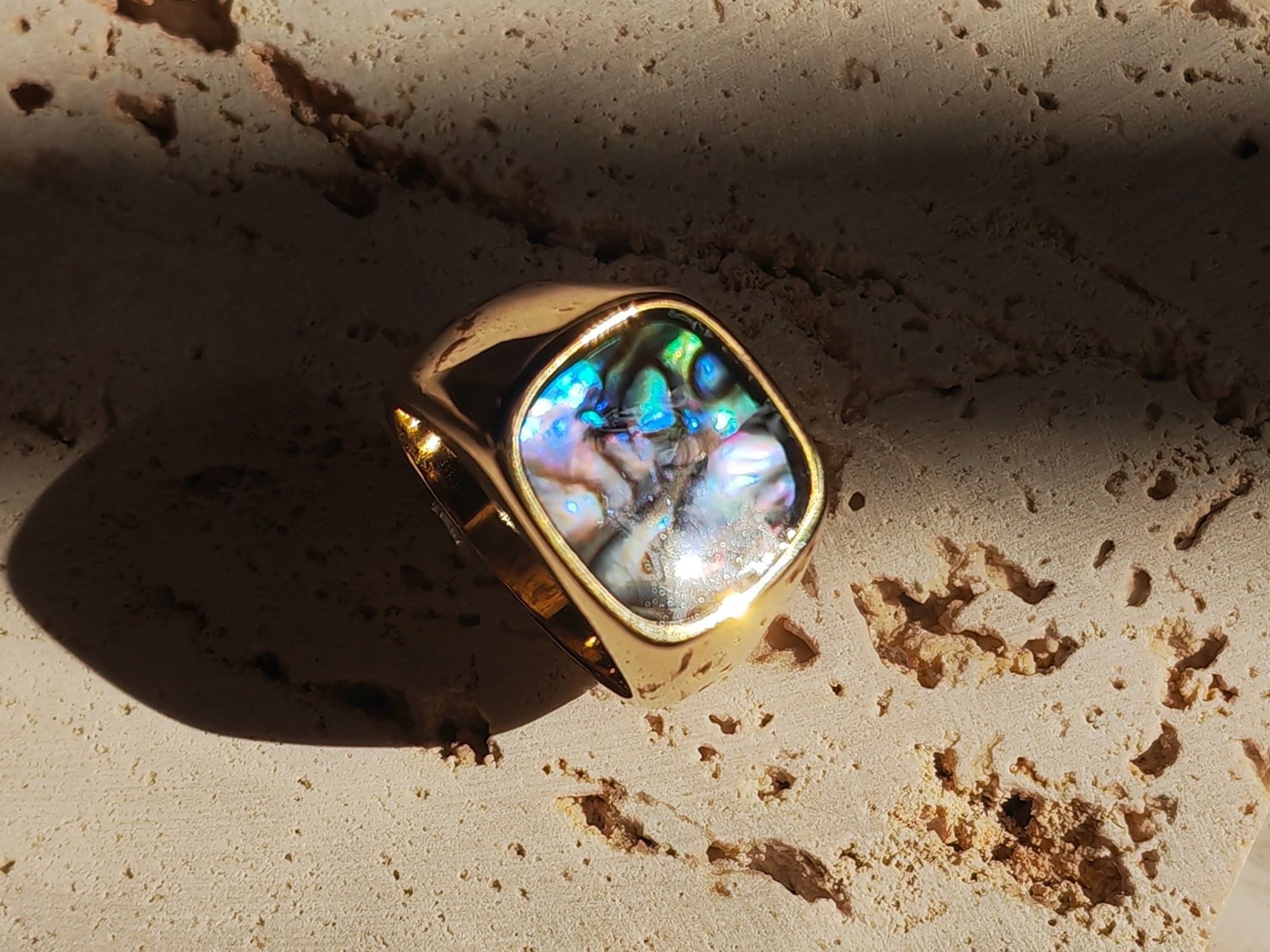 Handmade Abalone Shell Ring for Men Gemstone Ring With 14K - Etsy