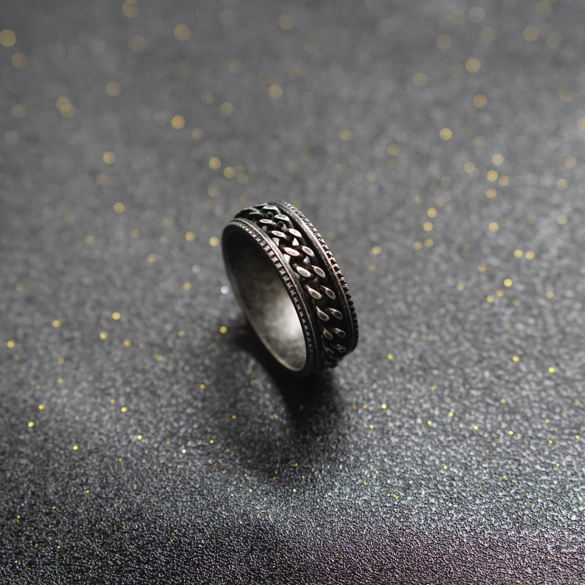 Vintage Silver Ring Chain Spinning Fidget Ring Rotating Jewelry for ...