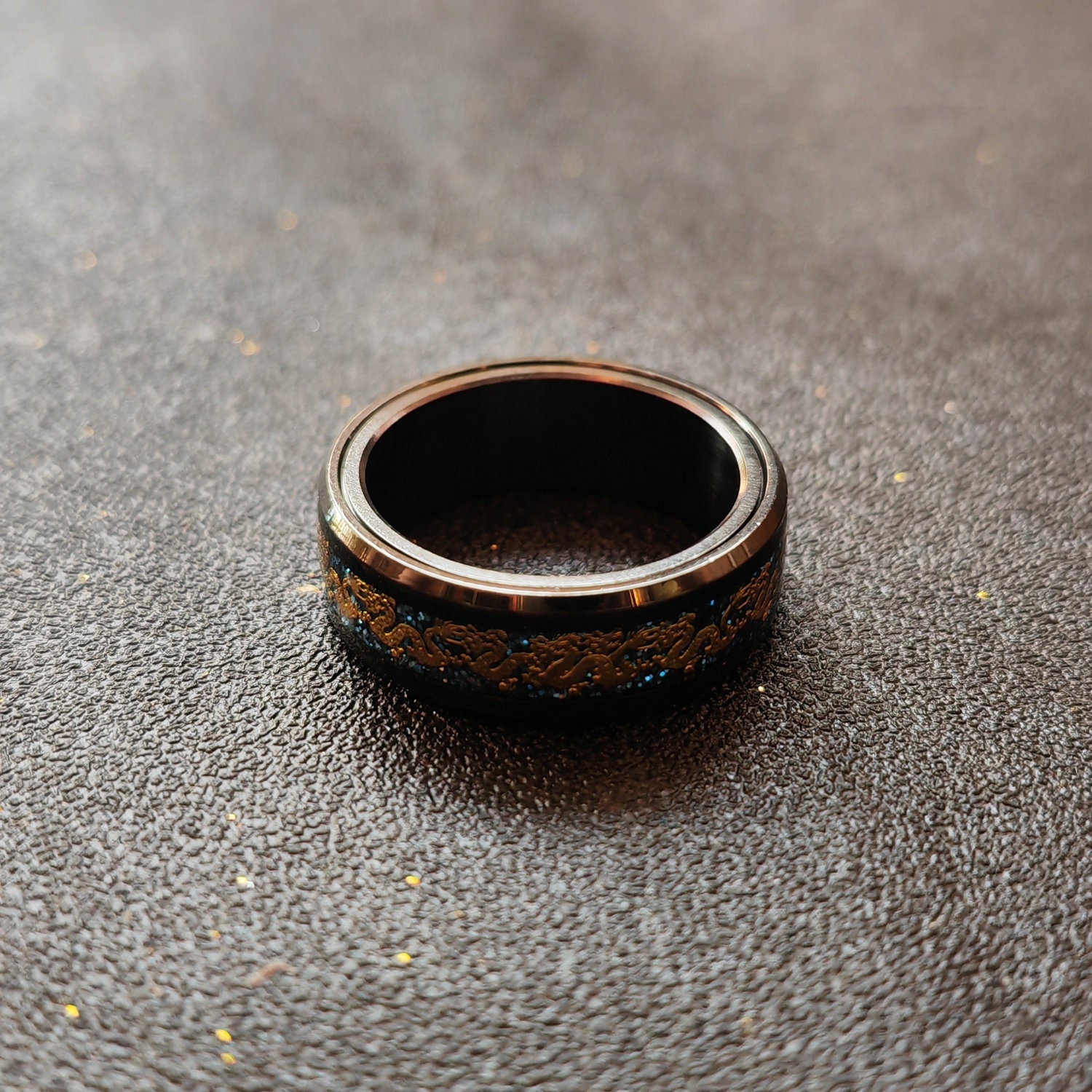 Black Titanium Ring Rotating Fidget Ring Gold Dragon Ring Gift - Etsy