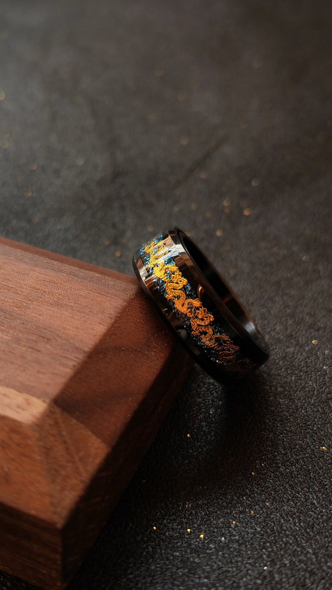 Black Titanium Ring Rotating Fidget Ring Gold Dragon Ring Gift Anxiety ...