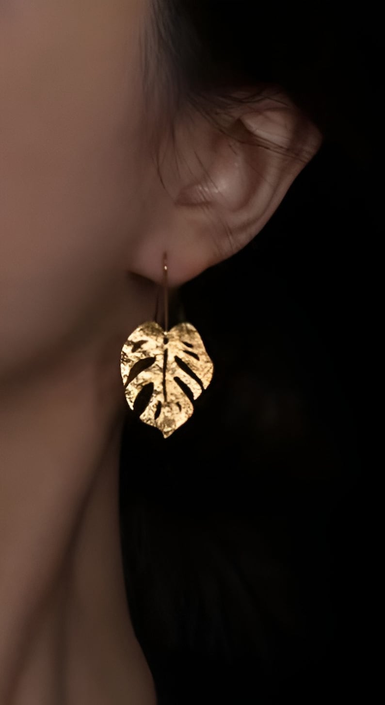 Leaf 14K Gold Plated Earrings Drop Dangle Earring Vintage Earlobe ...