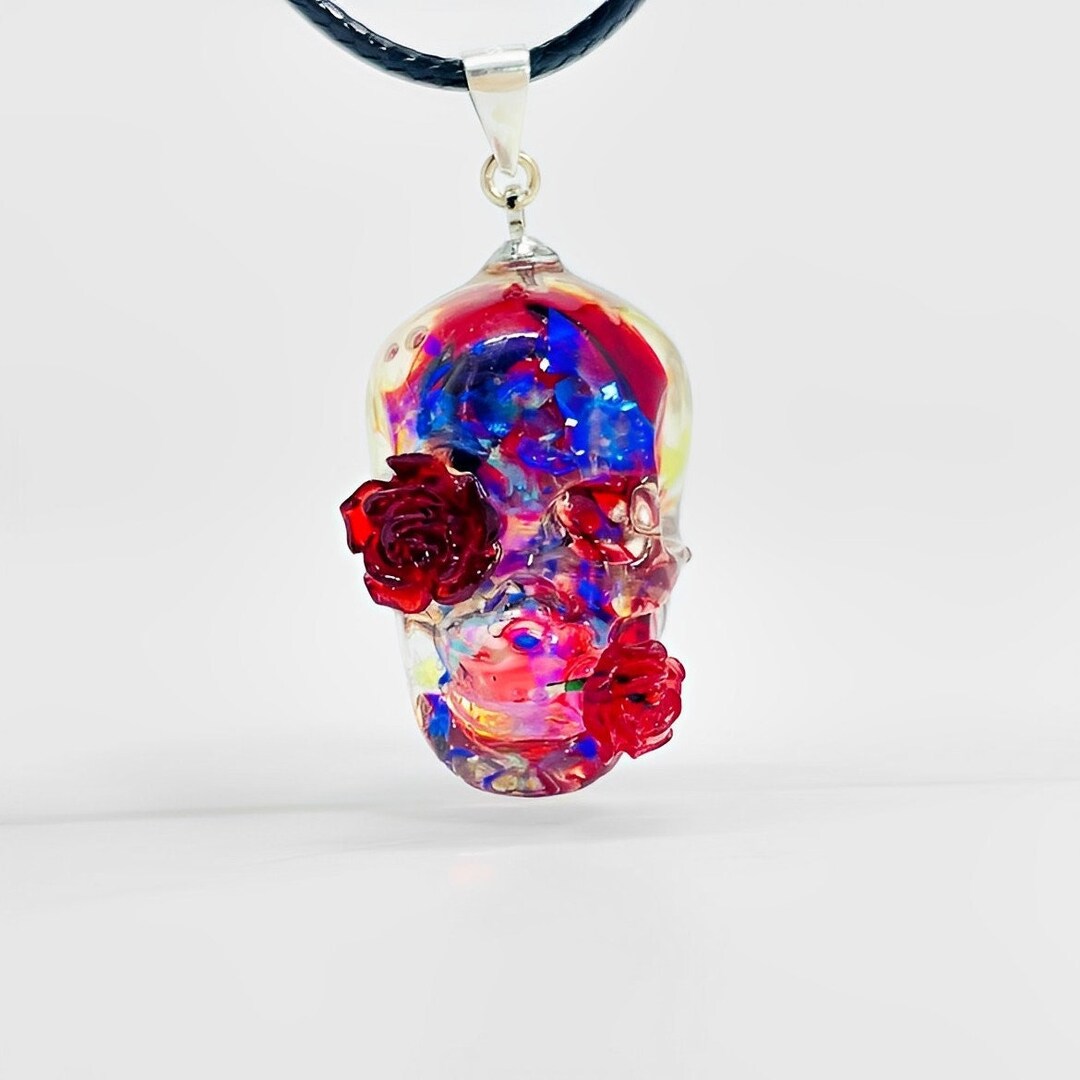 Skull Halloween Necklace Raimbow Rose Pendant Creative Jewellry Vampire ...