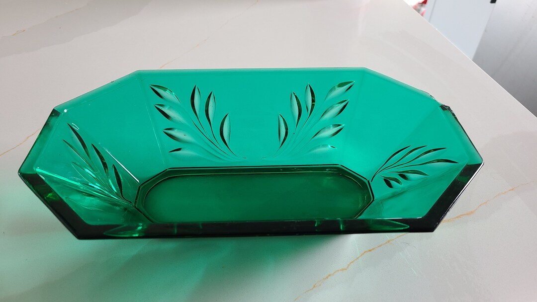 Stunning and Rare Vintage Heavy Glass. Rectangle Octogan Dish - Etsy