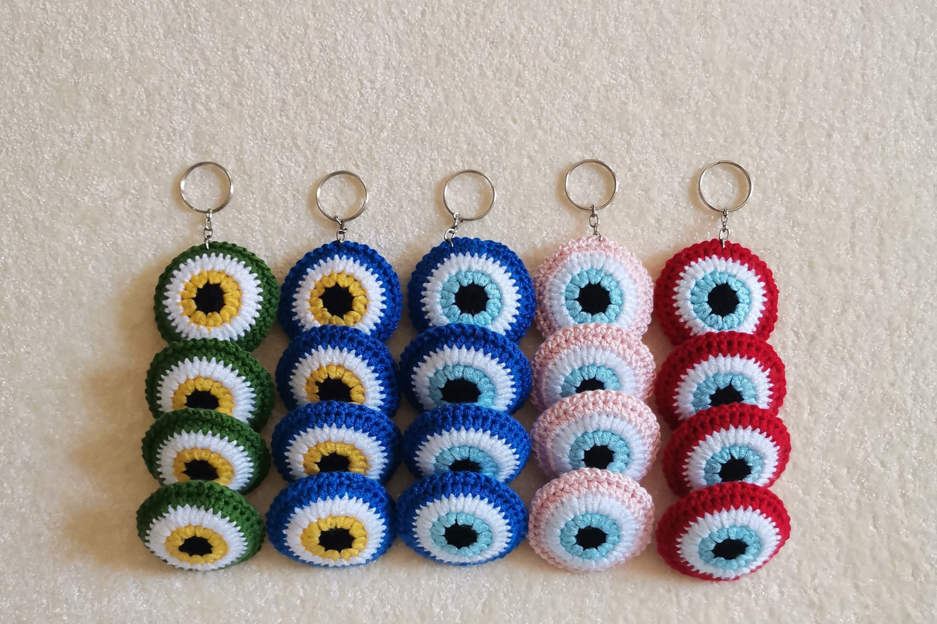 Crochet Evil Eye Keychain for Women, Handmade Evil Eye Key Ring ...