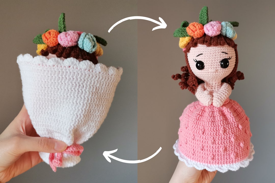Reversible Flower Bouquet and Doll, Amigurumi Flower Princess Doll ...