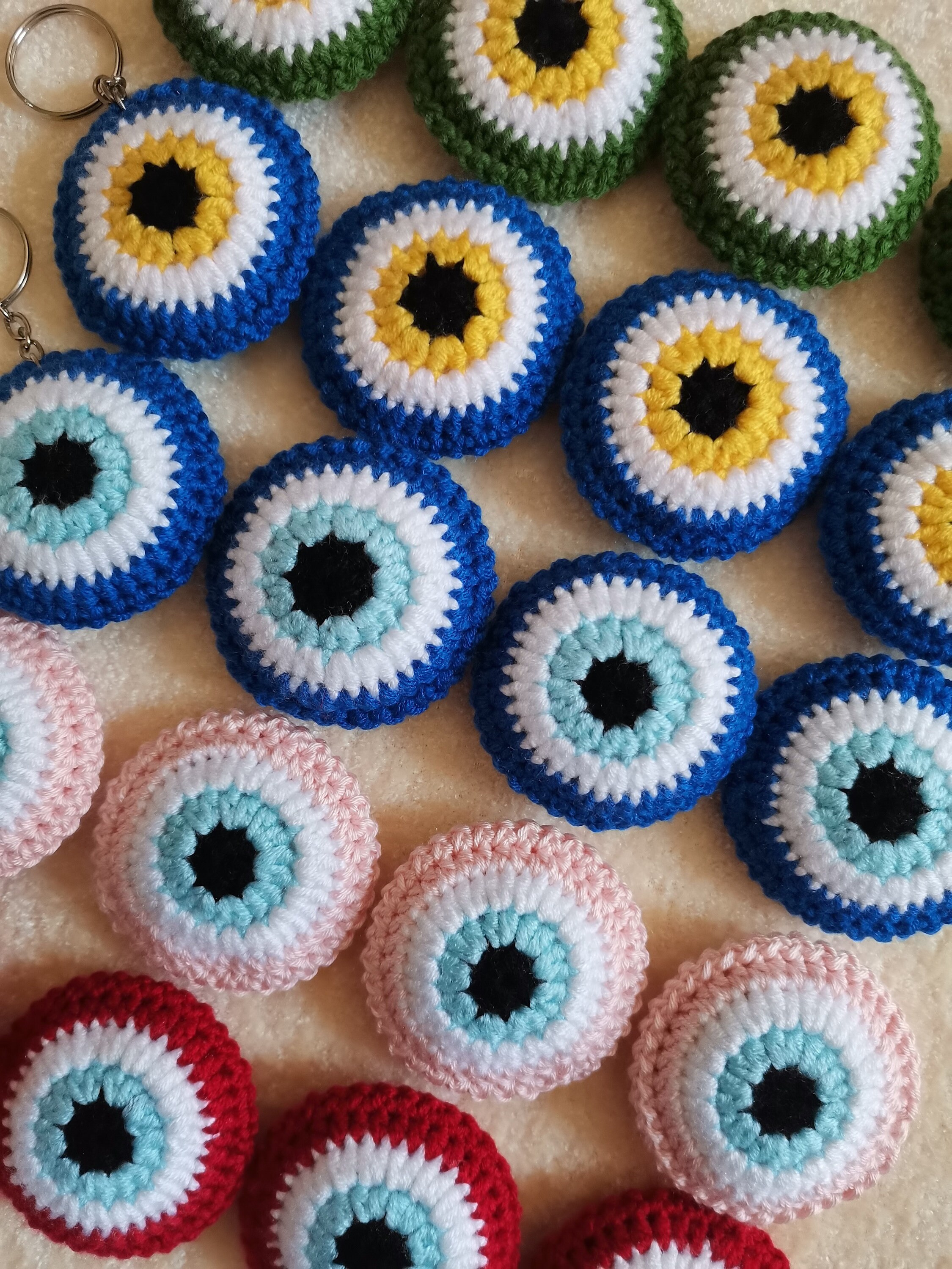 Crochet Evil Eye Keychain for Women, Handmade Evil Eye Key Ring ...