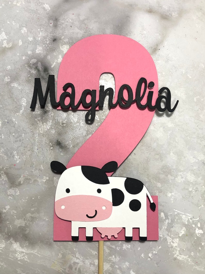 Topper de pastel de cumpleaños de vaca rosa, vaca, rosa, negro, blanco ...