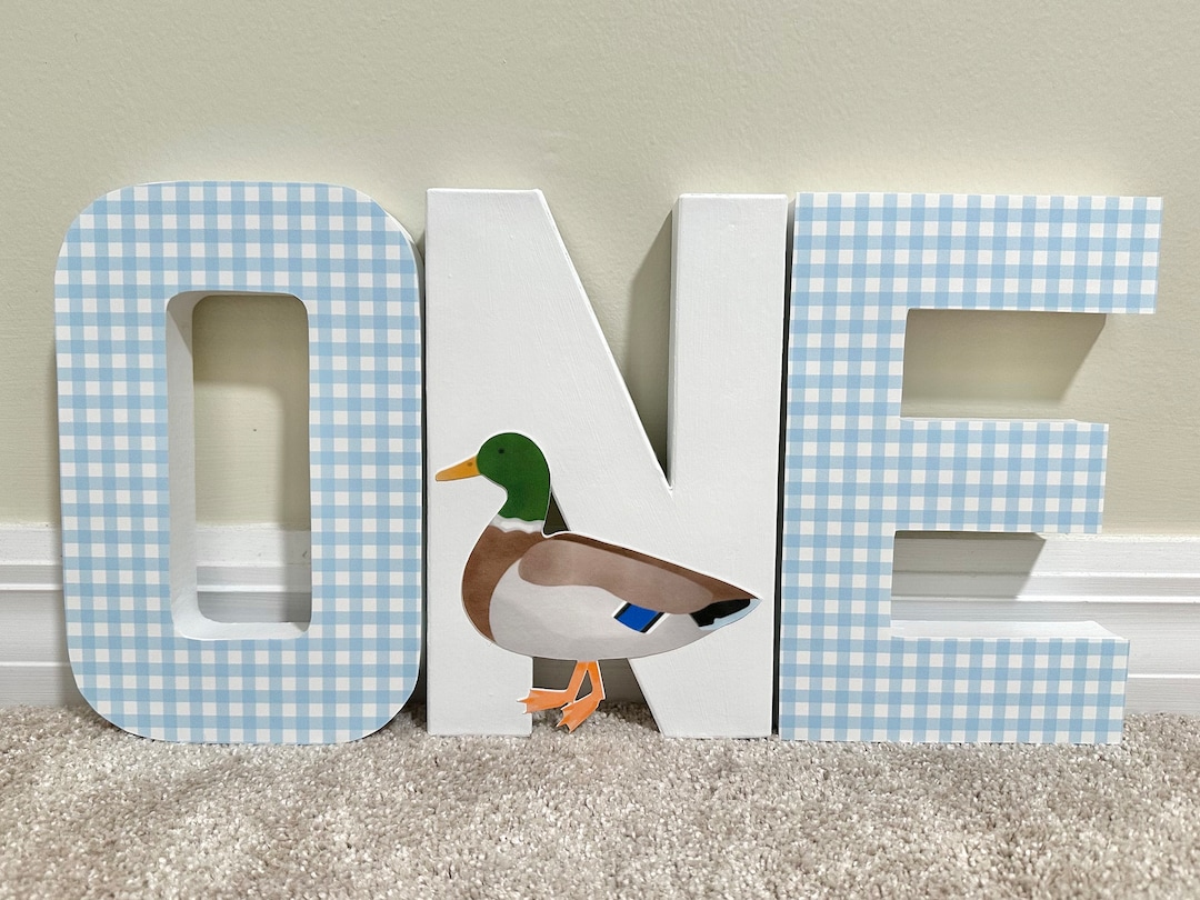 One Lucky Duck Painted 3D Letters O-N-E, Mallard, Blue Gingham - Etsy