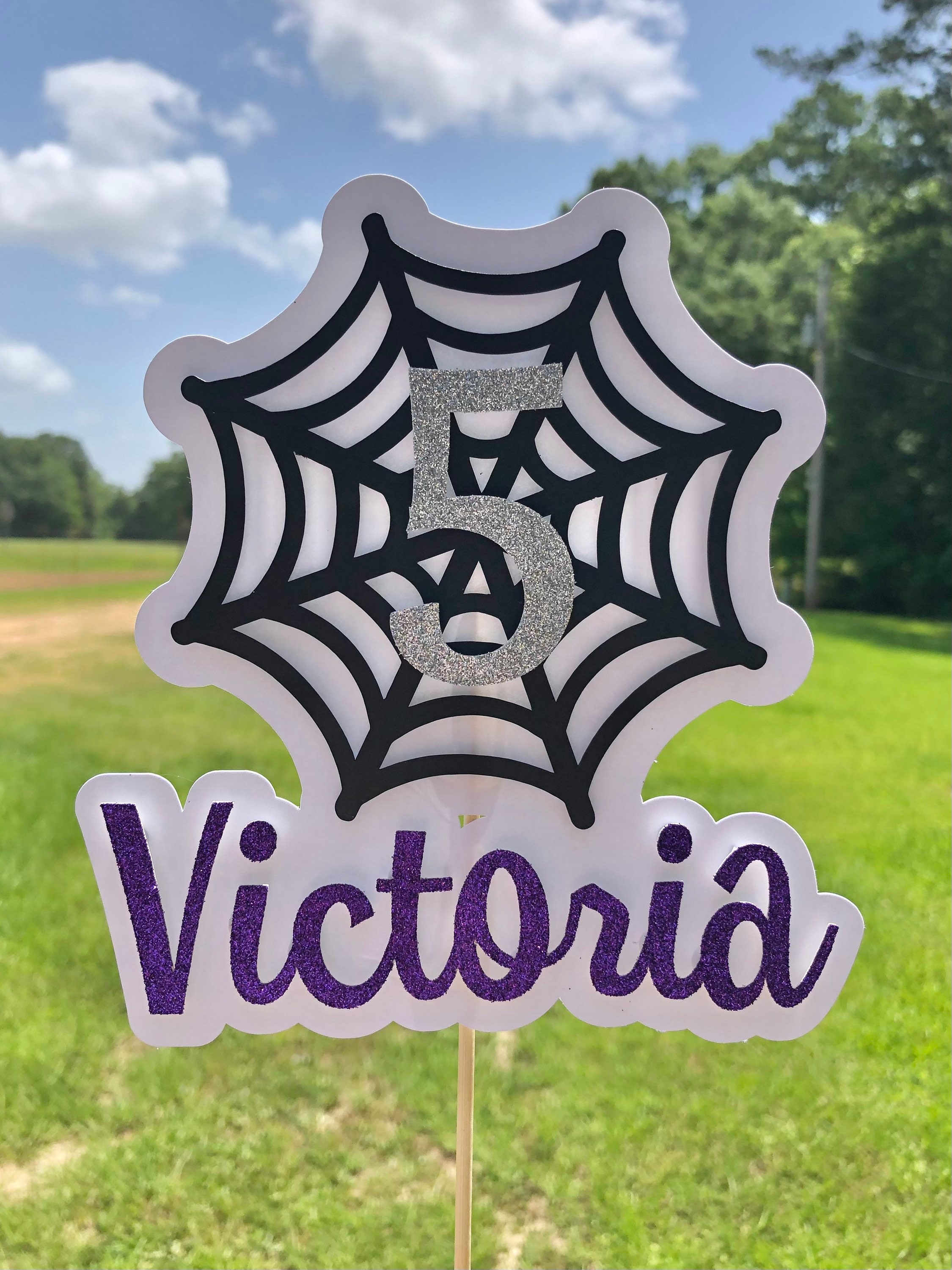 Spider Web Birthday Cake Topper, Spider, Web, White, Black, Pink, Gold ...