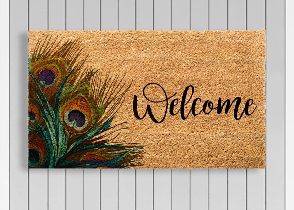 Welcome Peacock Feather Doormat nature Doormat welcome | Etsy