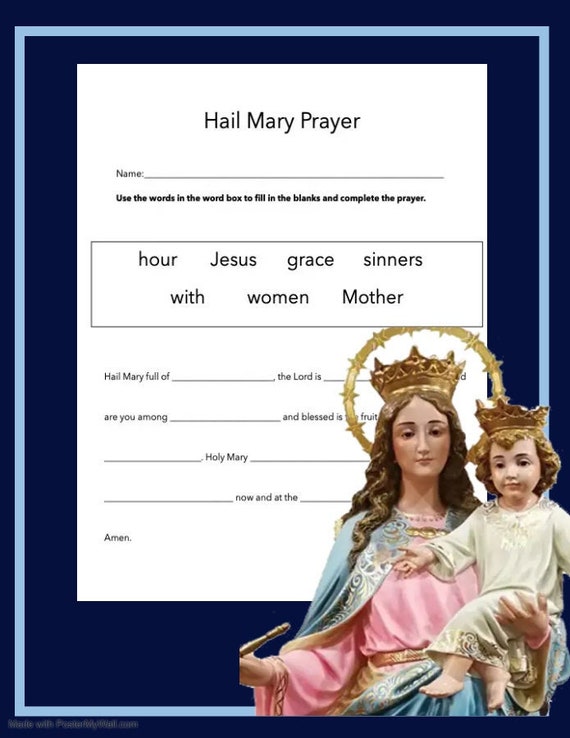 Catholic Prayers Worksheets Hail Mary Our Father Glory Be | Etsy