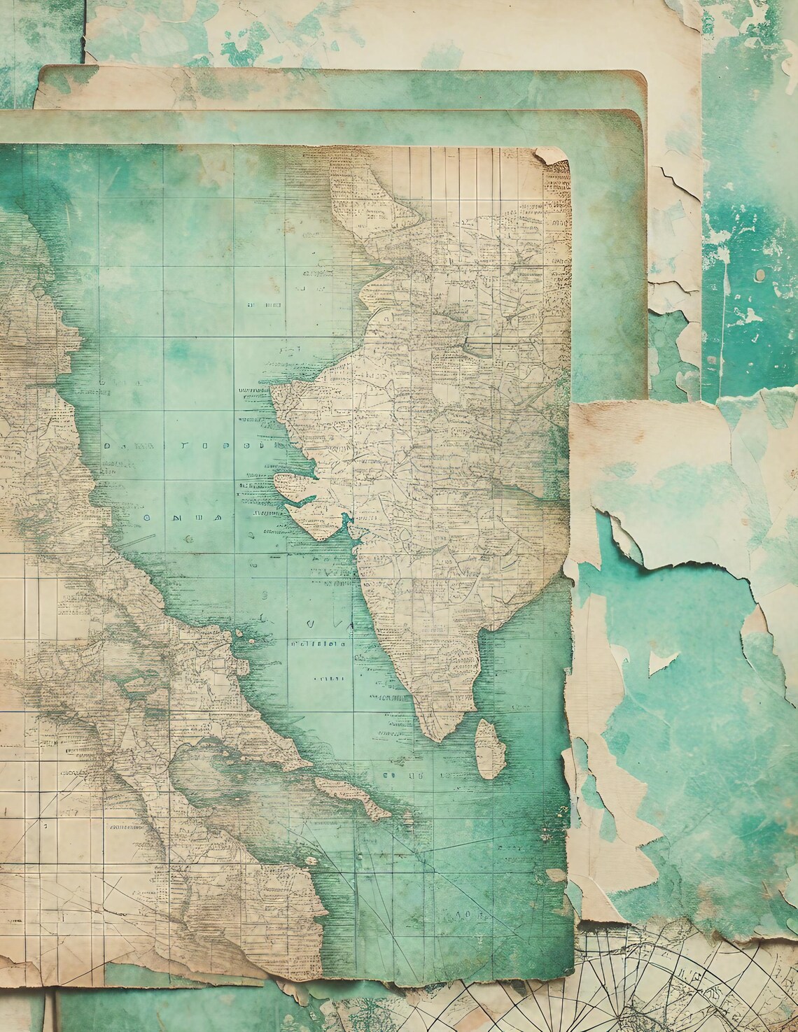 Blue World Atlas Grid Map Junk Journal Papers: Vintage Ephemera ...