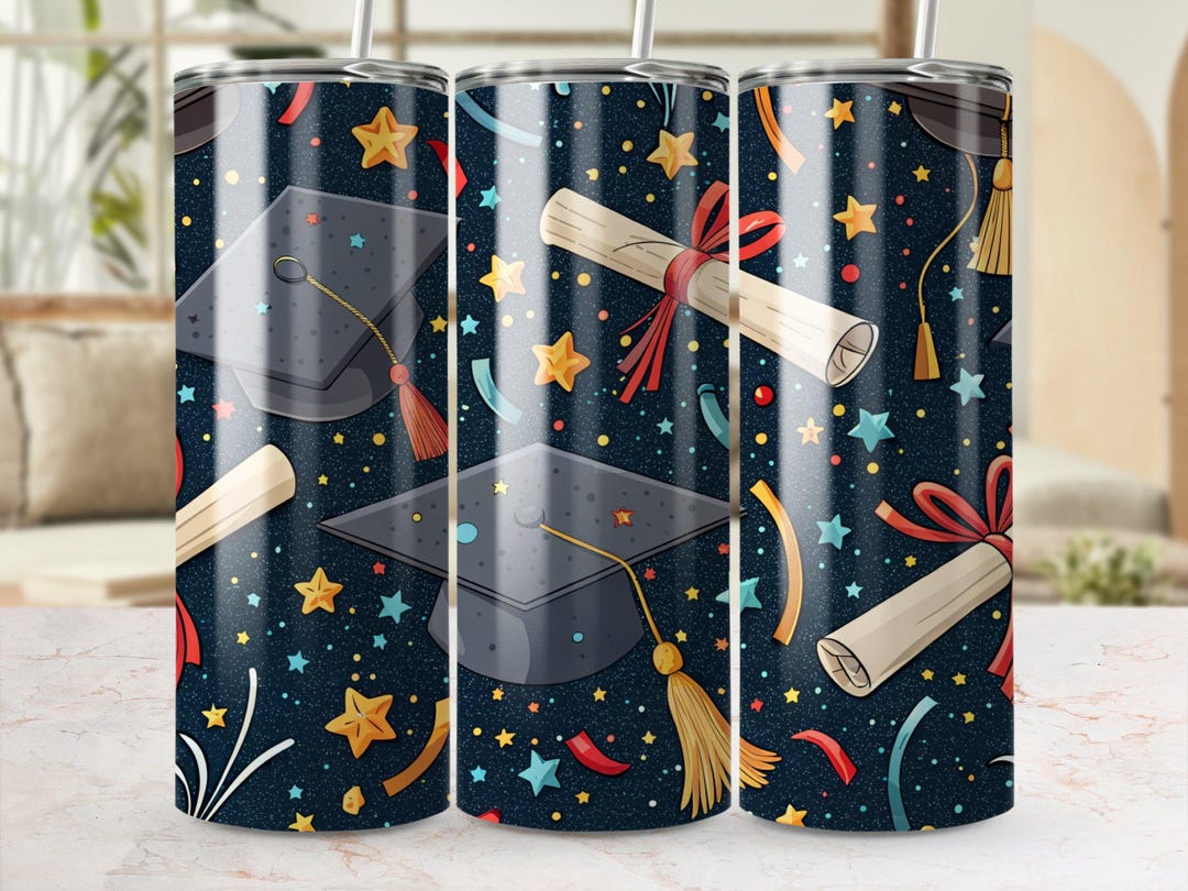 Graduation Tumbler Wrap: Confetti, Caps, Diplomas (PNG Digital Download ...