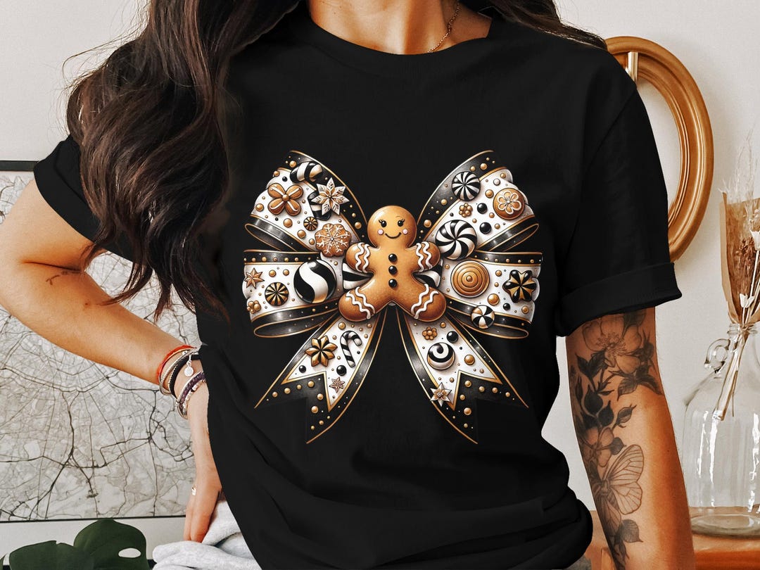 Gingerbread Man Bow T Shirt, Holiday Christmas Shirt, Festive ...